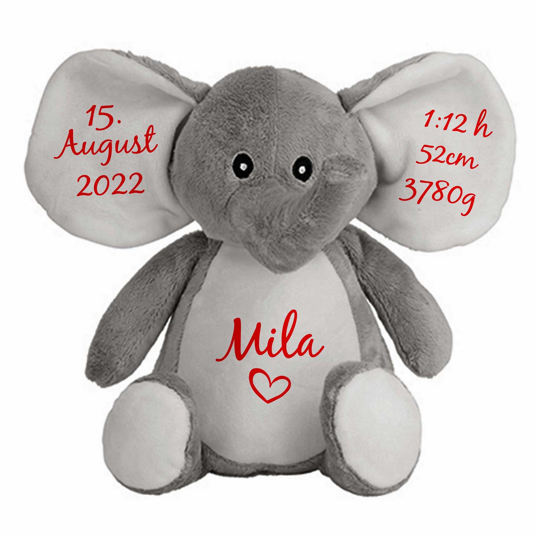 Kuscheltier personalisiert Baby – Elefant mit Name & Geburtsdaten ...